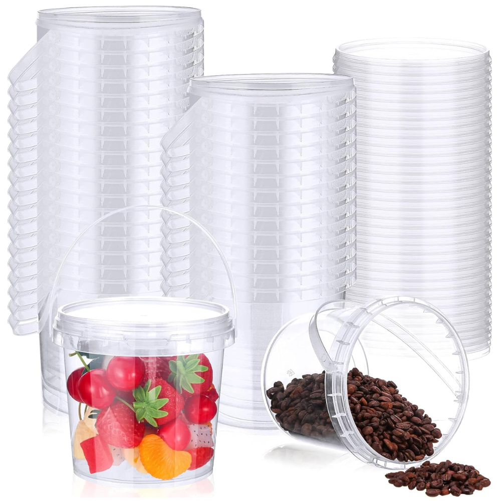 50oz Reusable Clear Plastic Bucket W/ Lid & Handle - 100 Sets – HD Bio Packaging