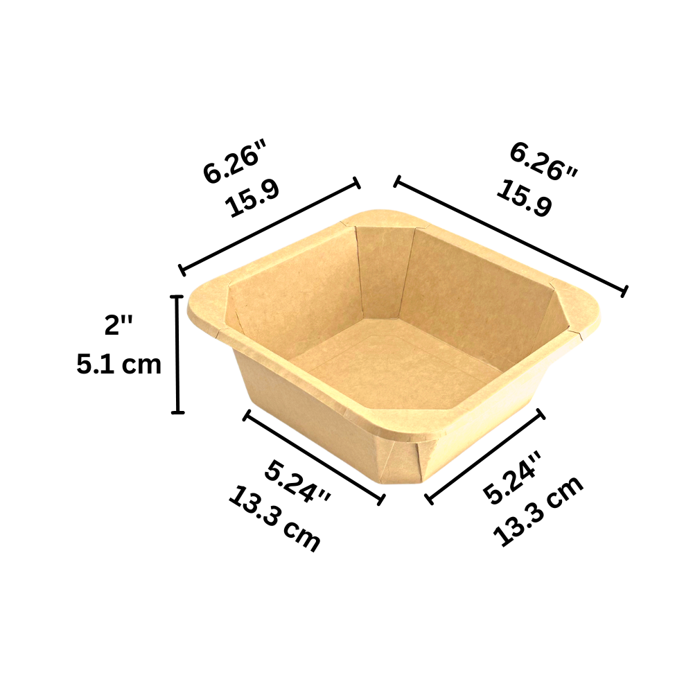 #1000S | 32oz Kraft Square Paper Container | 159x159mm Top - 300 Pcs ...