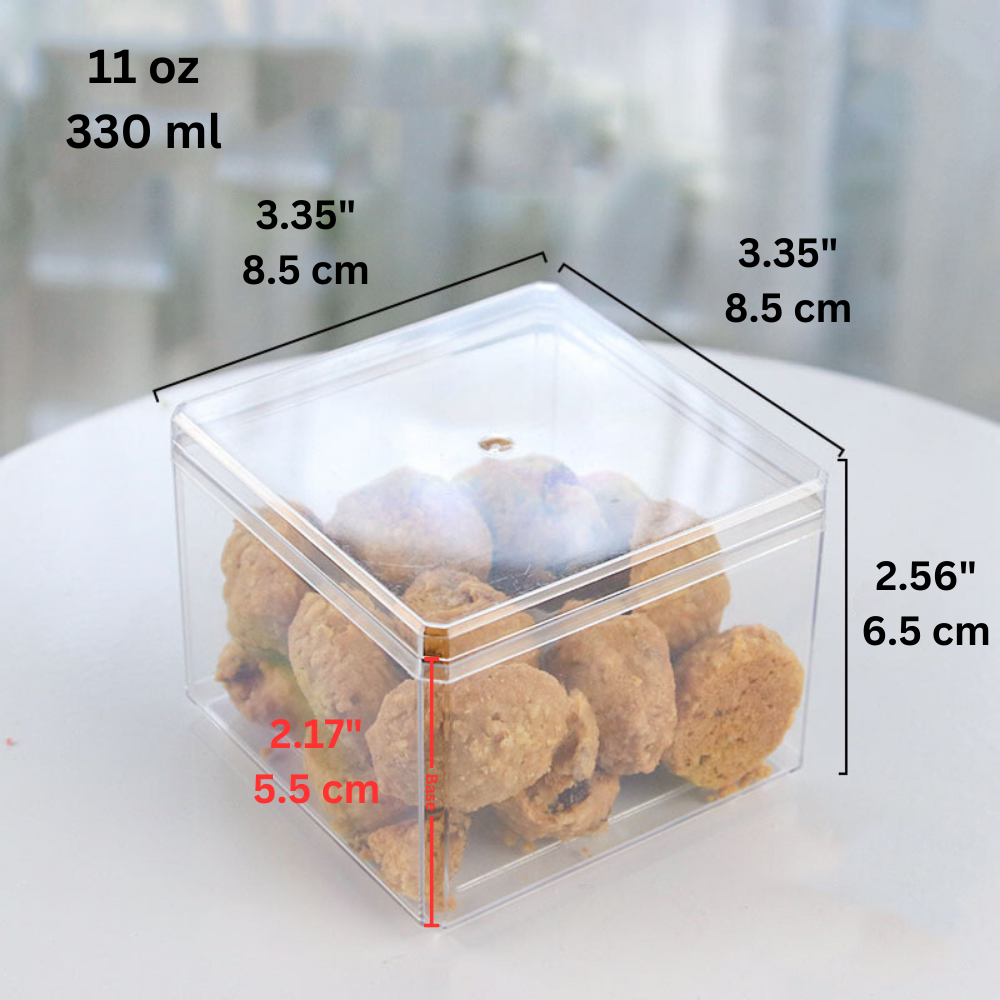 11oz Square Clear Cake Container W/ Lid | 3.35x3.35x2.56" – HD Bio ...