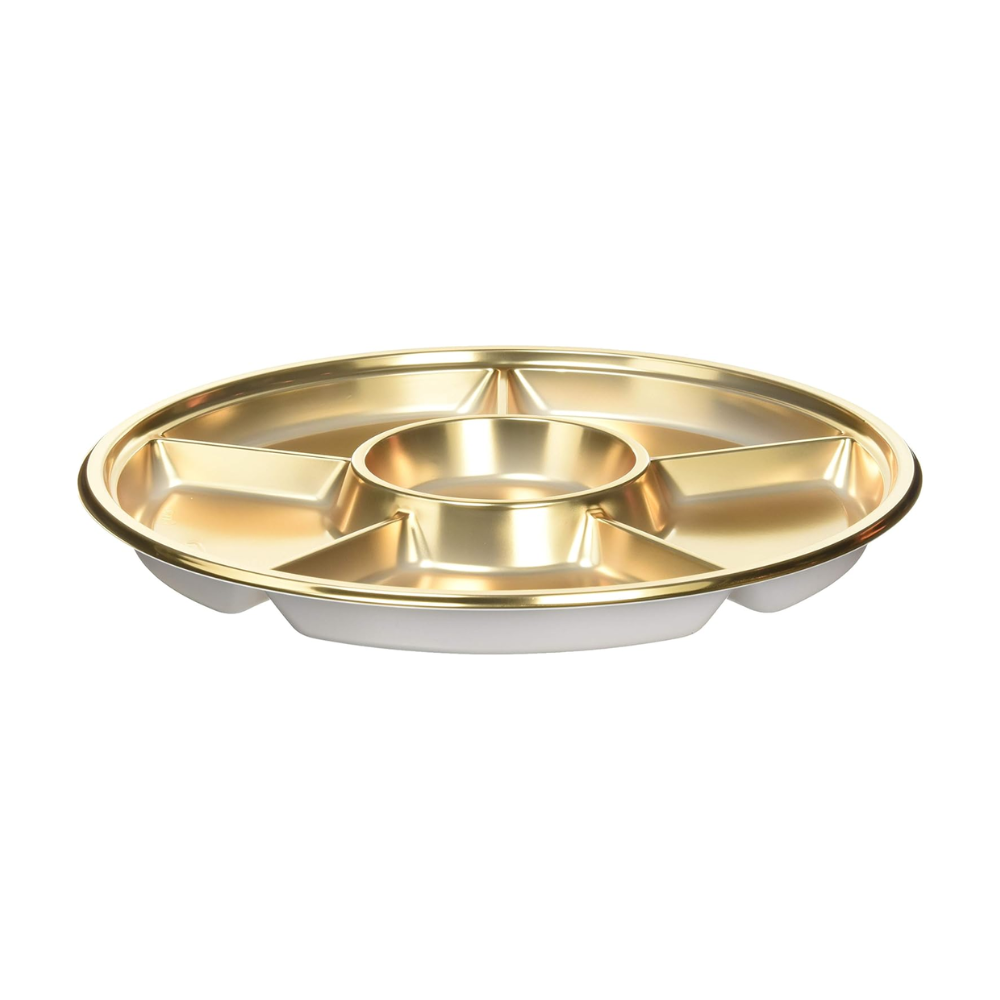 12.6" 6 Compartment Golden Plastic Round Take Out Container - 200 Pcs ...