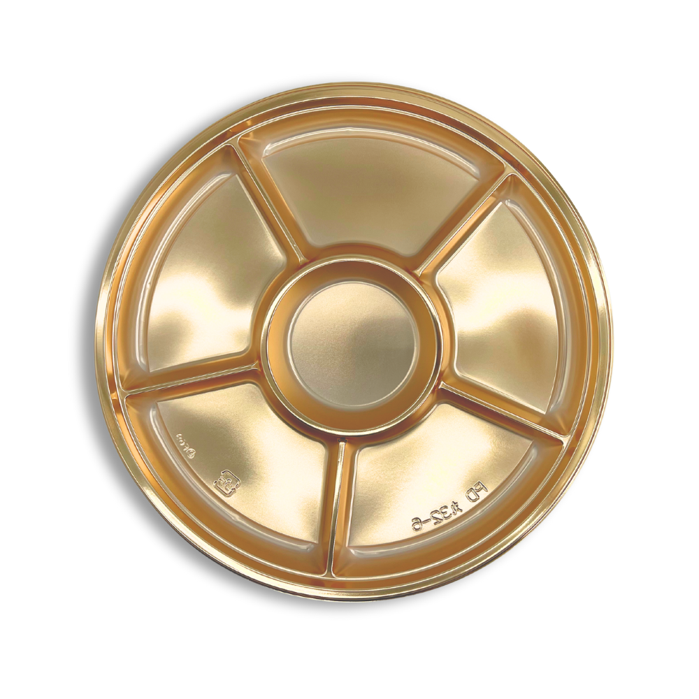 12.6" 6 Compartment Golden Plastic Round Take Out Container - 200 Pcs ...