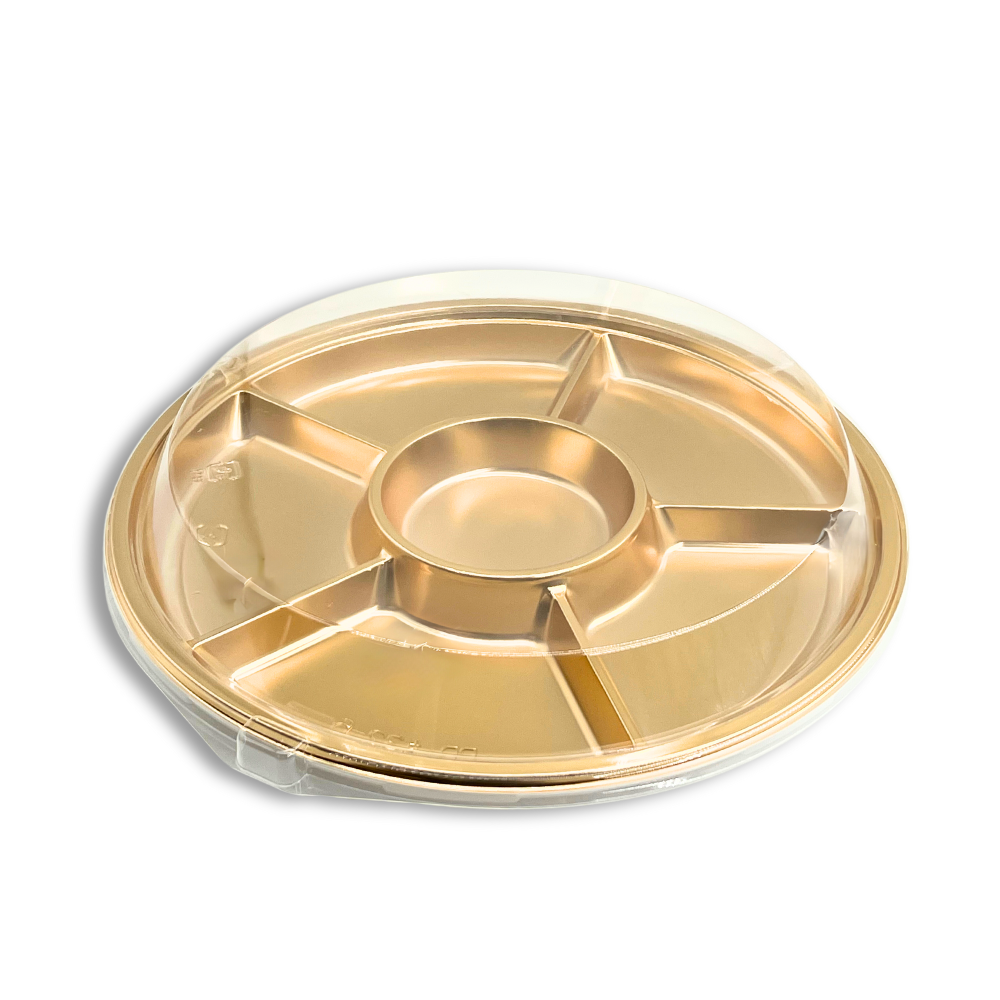 12.6" 6 Compartment Golden Plastic Round Take Out Container - 200 Pcs ...