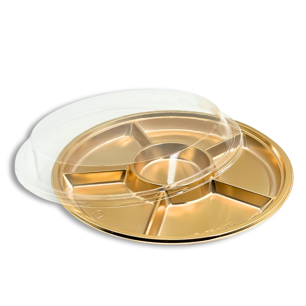 12.6" 6 Compartment Golden Plastic Round Take Out Container - 200 Pcs ...