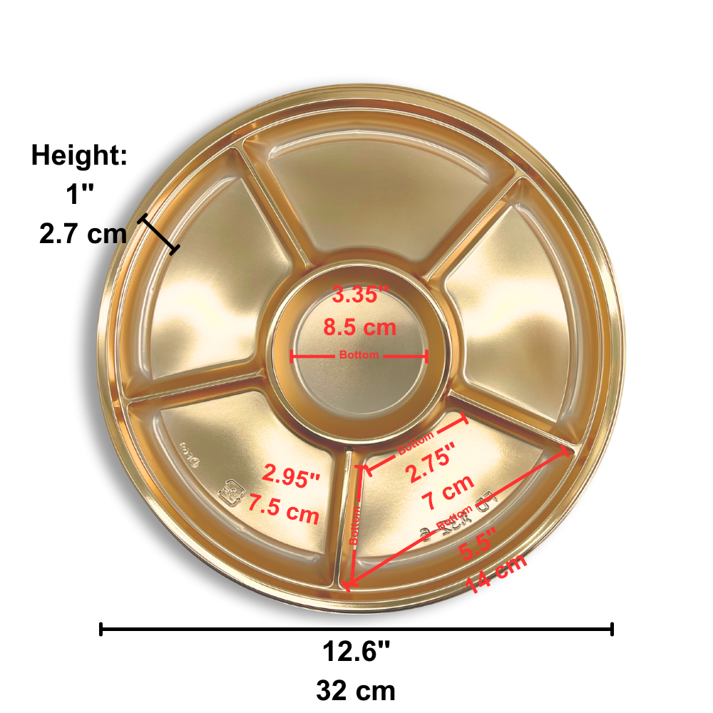 12.6" 6 Compartment Golden Plastic Round Take Out Container - 200 Pcs ...