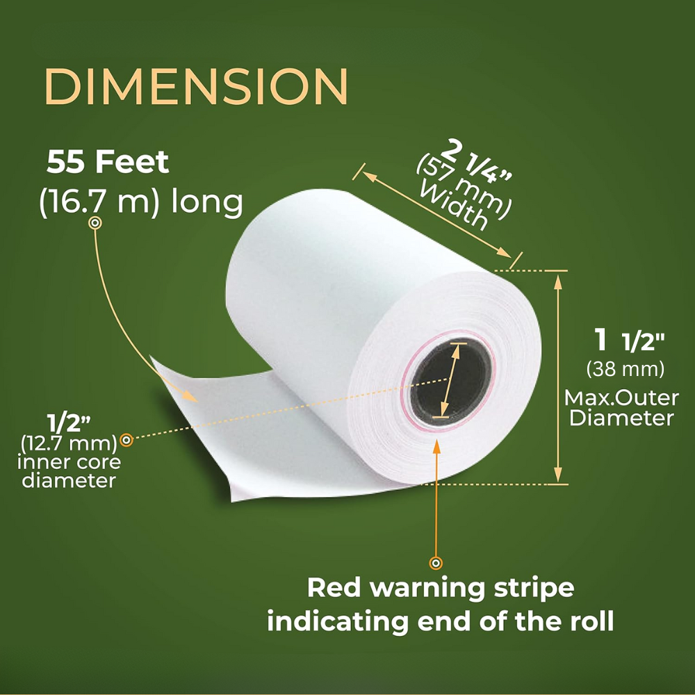 2 1/4" x 55' BPA Free White Thermal Paper Rolls - 50 Rolls – HD Bio ...
