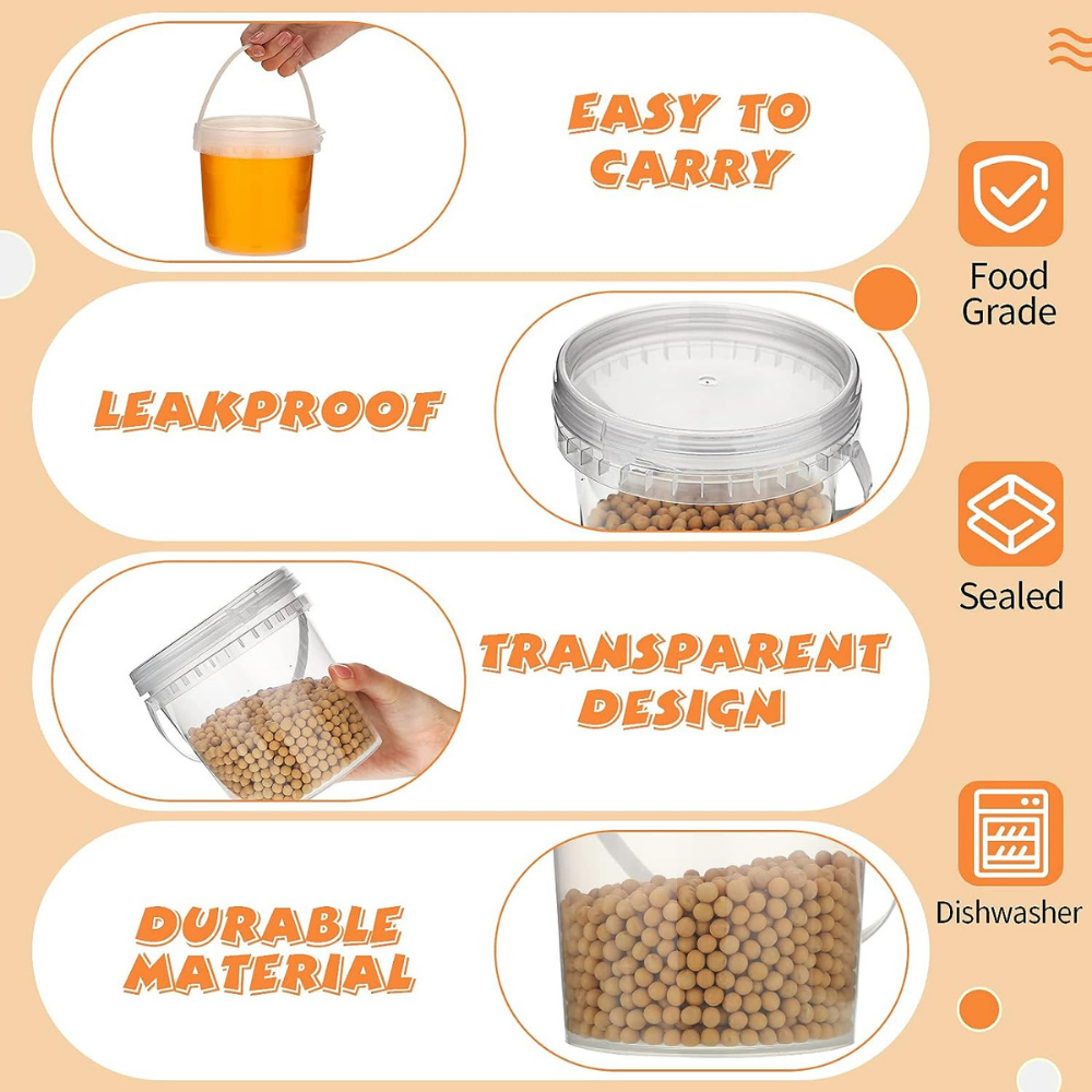 34oz Reusable Clear Plastic Bucket W/ Lid & Handle - 100 Sets – HD Bio Packaging