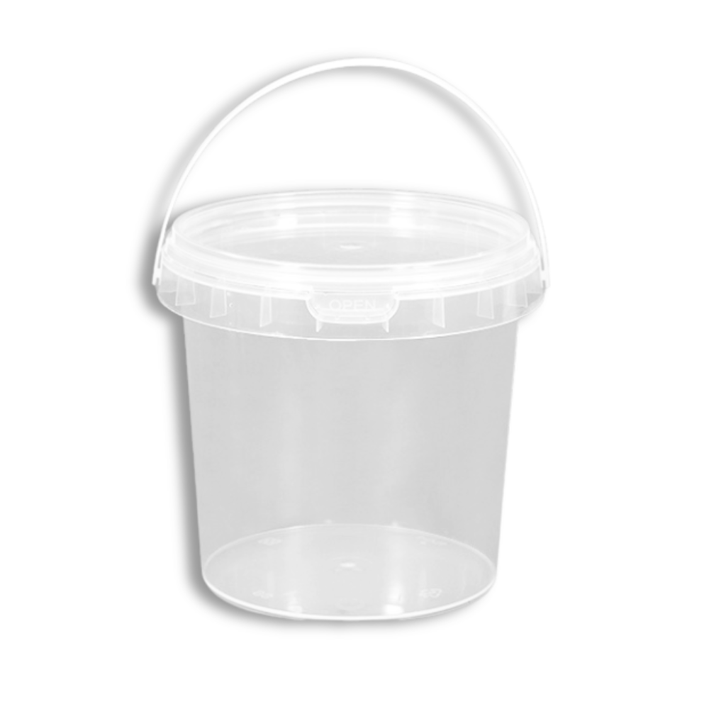 34oz Reusable Clear Plastic Bucket W/ Lid & Handle - 100 Sets – HD Bio Packaging