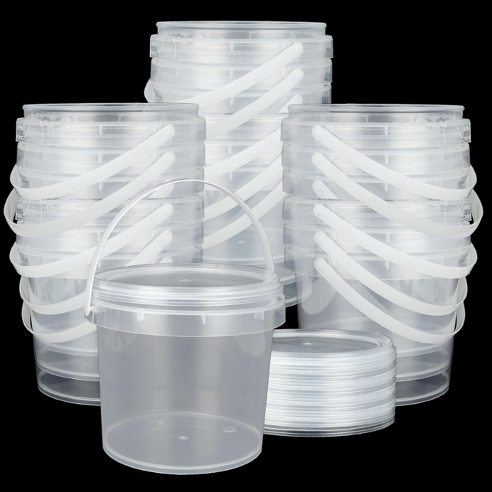 50oz Reusable Clear Plastic Bucket W/ Lid & Handle - 100 Sets | HD Bio Packaging