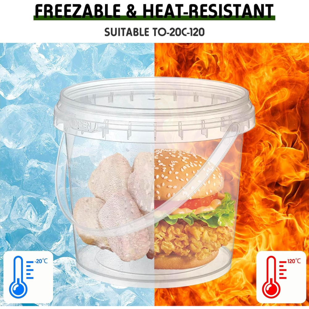 50oz Reusable Clear Plastic Bucket W/ Lid & Handle - 100 Sets – HD Bio Packaging