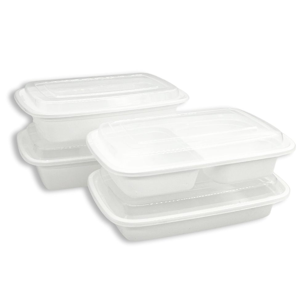 F-96326 | TD 32oz 3 Compartment White Rectangular Container W/ Lid – HD ...