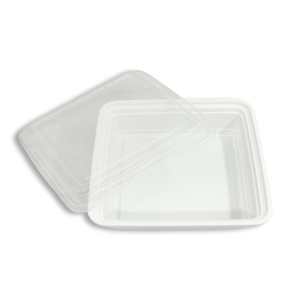 RE-48 HD 48oz Microwaveable White Square To Go Container W/Lid-150 Set ...
