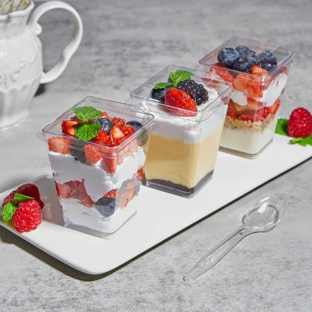 5oz Clear Trapezoid Mini Mousse Cup Dessert Cup W/ Lid – HD Bio Packaging