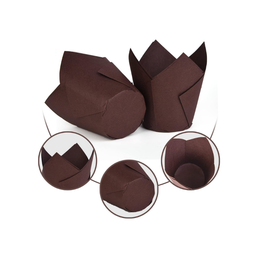 Brown Tulip Cupcake Liners Paper Baking Cups Greaseproof Muffin Liners ...