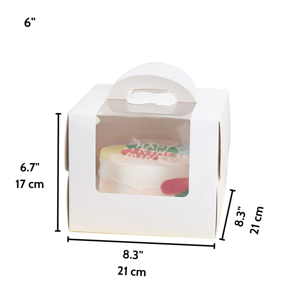 White Cake Box W/Window&Handle&Board | Ideal for 4" 6" 8" Cake-50 Sets ...