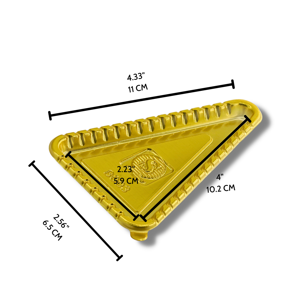 B003 | 4.33x2.56" Plastic Golden Triangular Cake Board – HD Bio Packaging