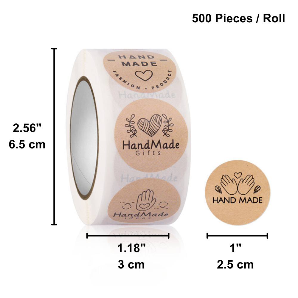 HA227 | 1" Handmade With Love Round Sticker | 8 Style-500 Pcs (1 Roll ...