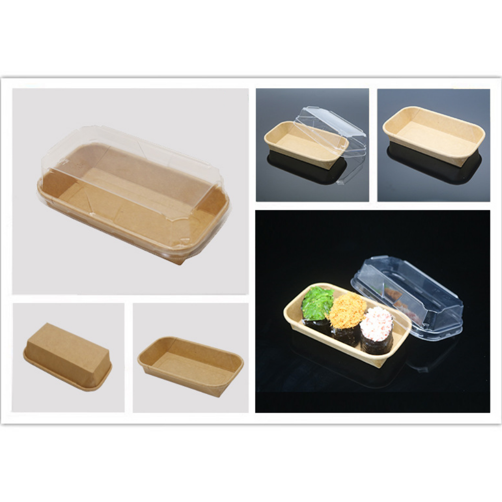 HD-1100 6oz Kraft Paper Sushi Tray W/ PET Lid 5.52x3.15x1.89"-600 Sets ...