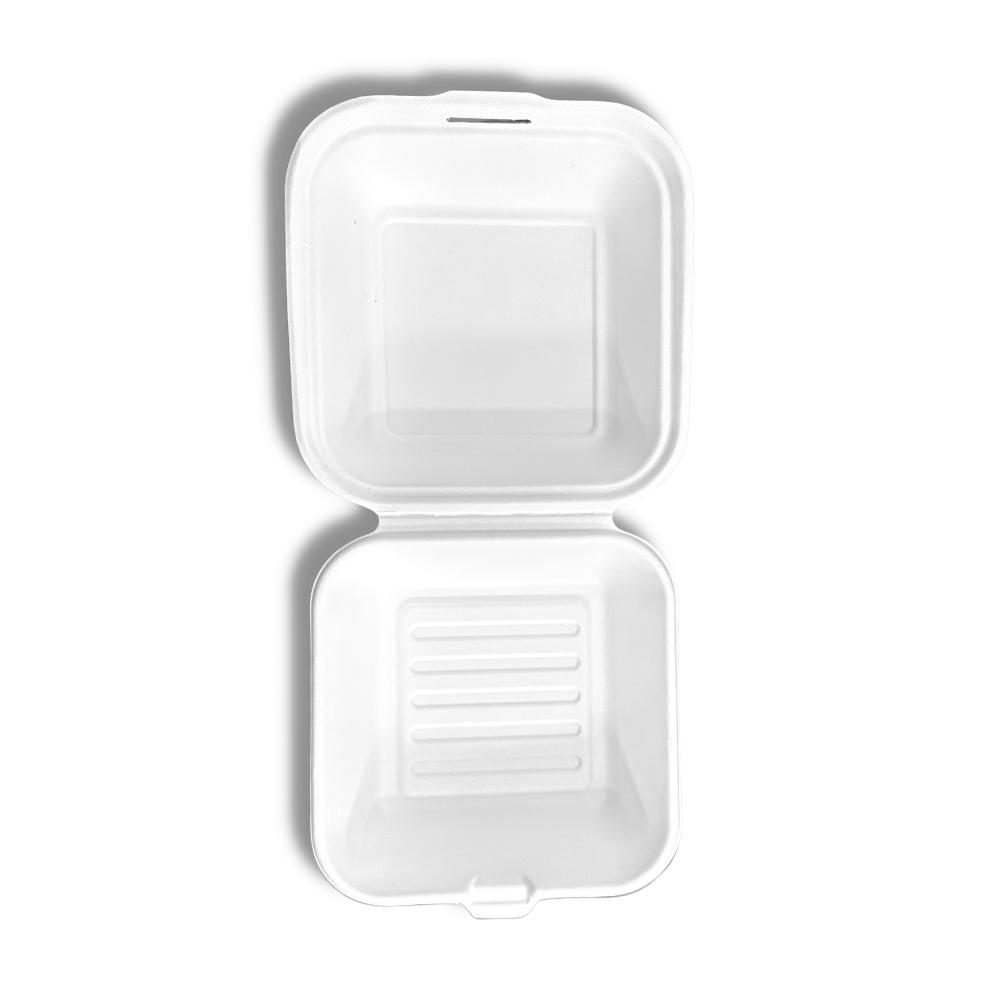 HD-B003 | Sugarcane Clamshell Food Container | 6x6x3" – HD Bio Packaging