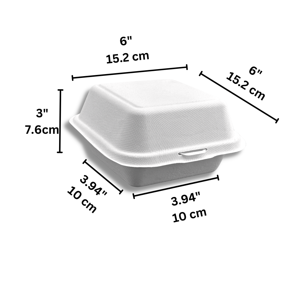 HD-B003 | Sugarcane Clamshell Food Container | 6x6x3" – HD Bio Packaging