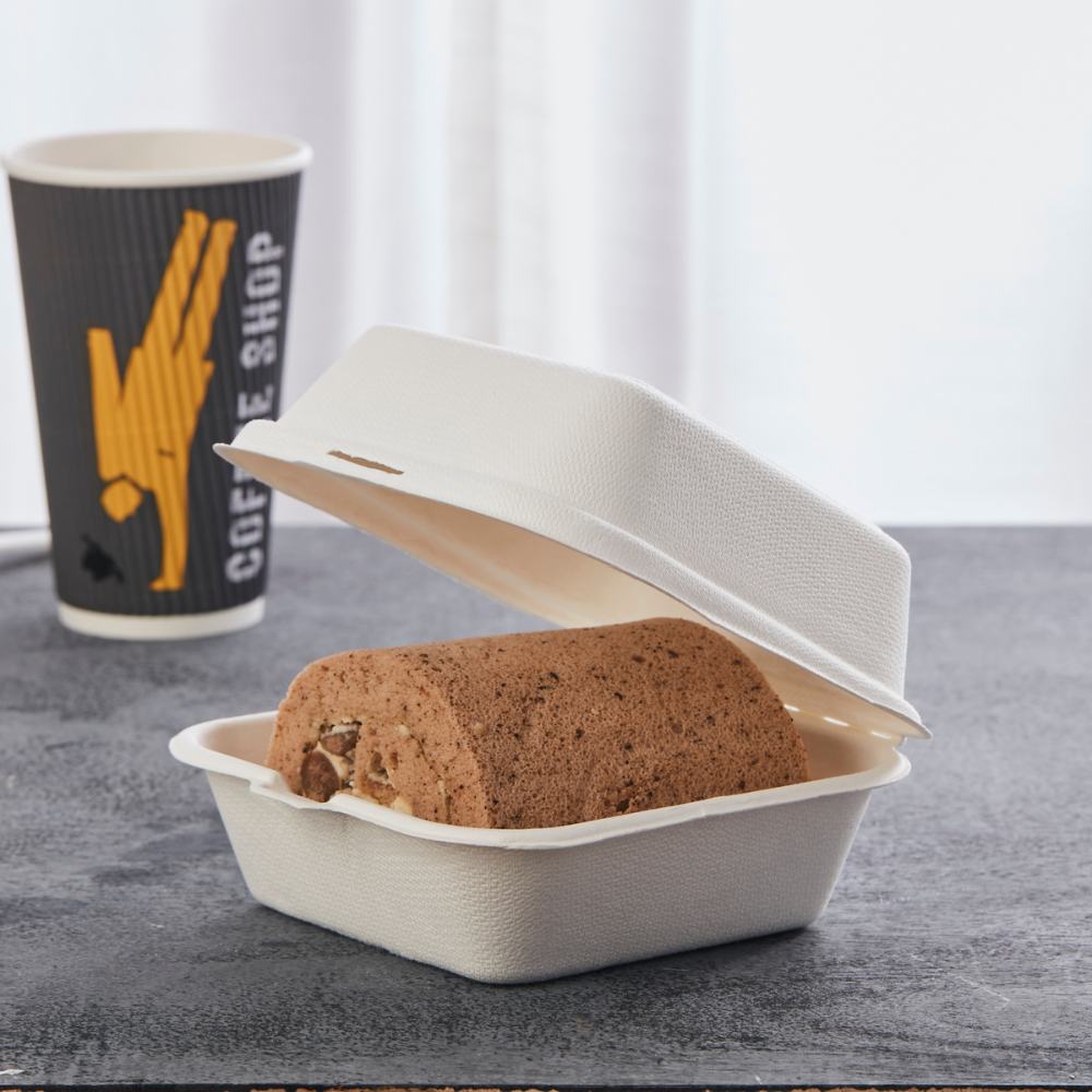 HD-B003 | Sugarcane Clamshell Food Container | 6x6x3" – HD Bio Packaging