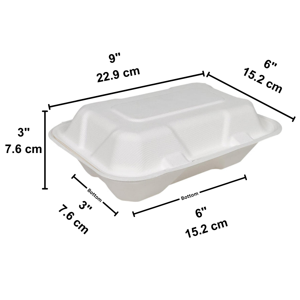 HD-B034 | Sugarcane Clamshell Food Container | 9x6x3" – HD Bio Packaging