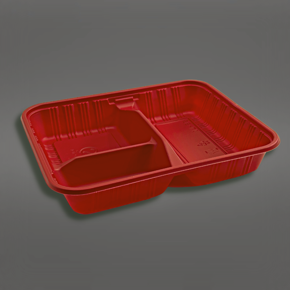 HT107 Base | PP Red Rectangular Bento Box | 3 Compartment (Base Only ...