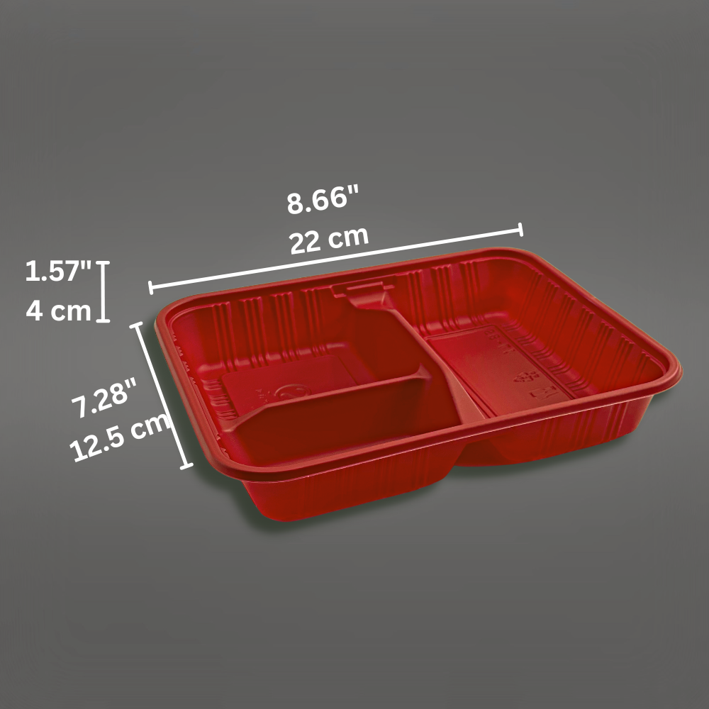 HT107 Base | PP Red Rectangular Bento Box | 3 Compartment (Base Only ...