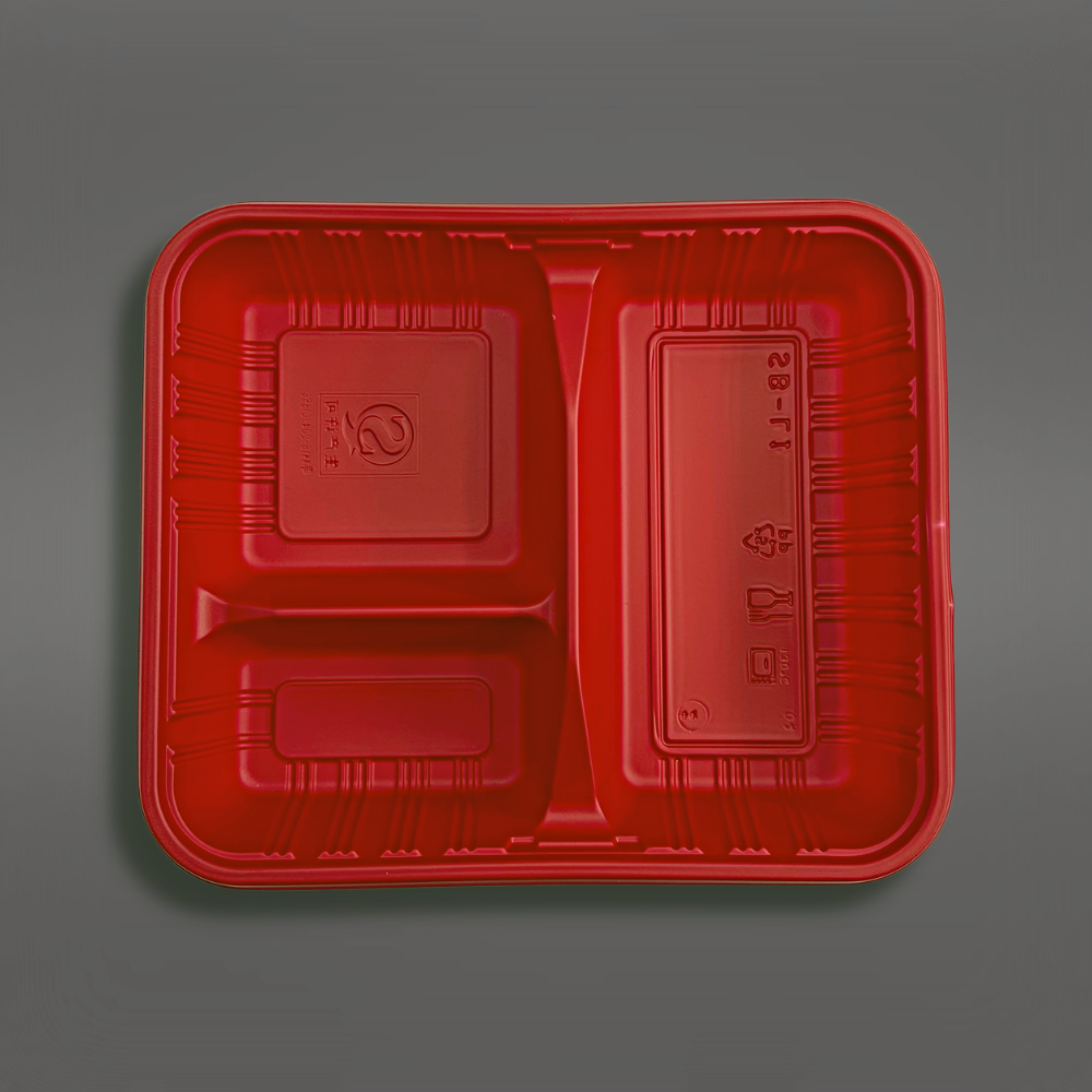 HT107 Base | PP Red Rectangular Bento Box | 3 Compartment (Base Only ...