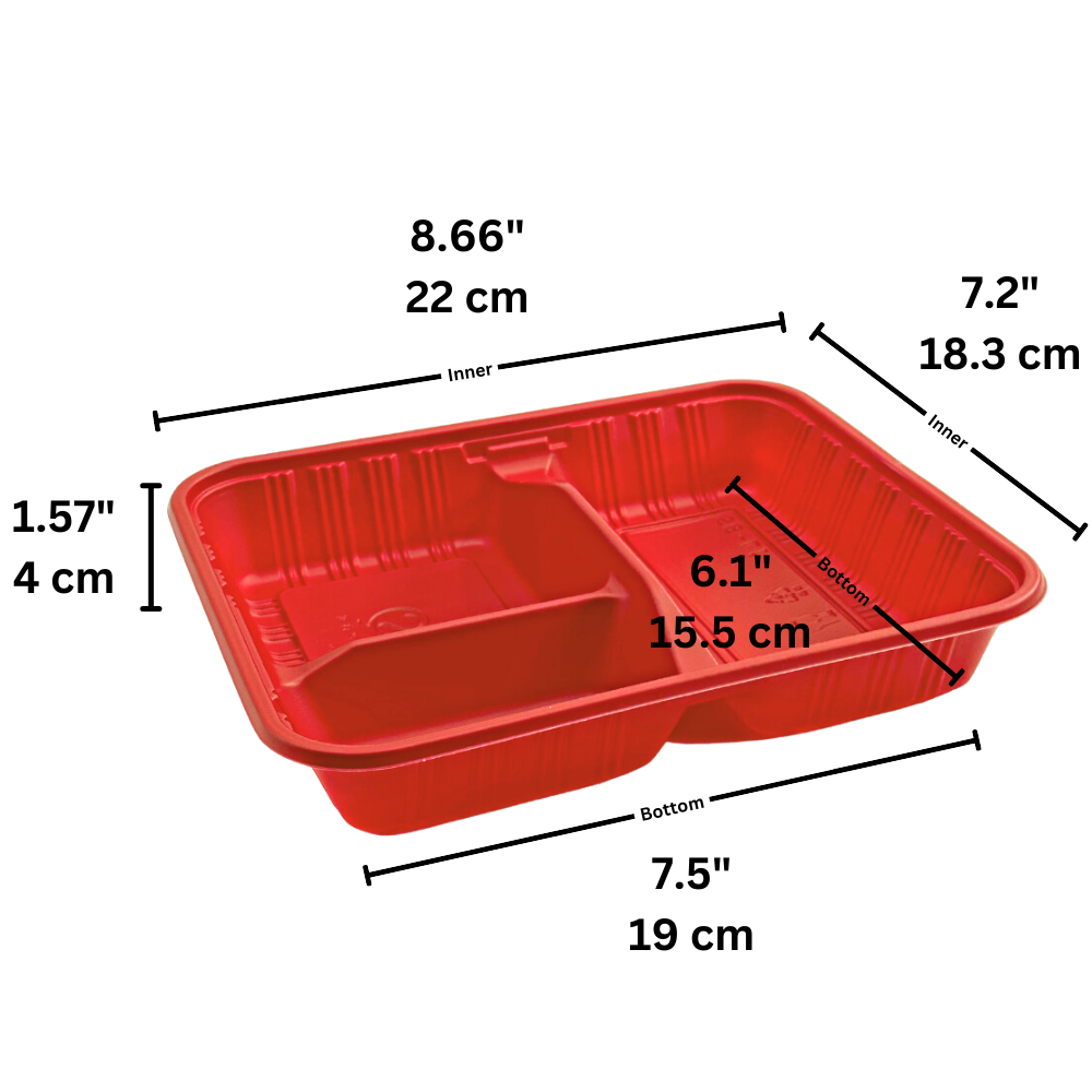 HT107 Base | PP Red Rectangular Bento Box | 3 Compartment (Base Only ...