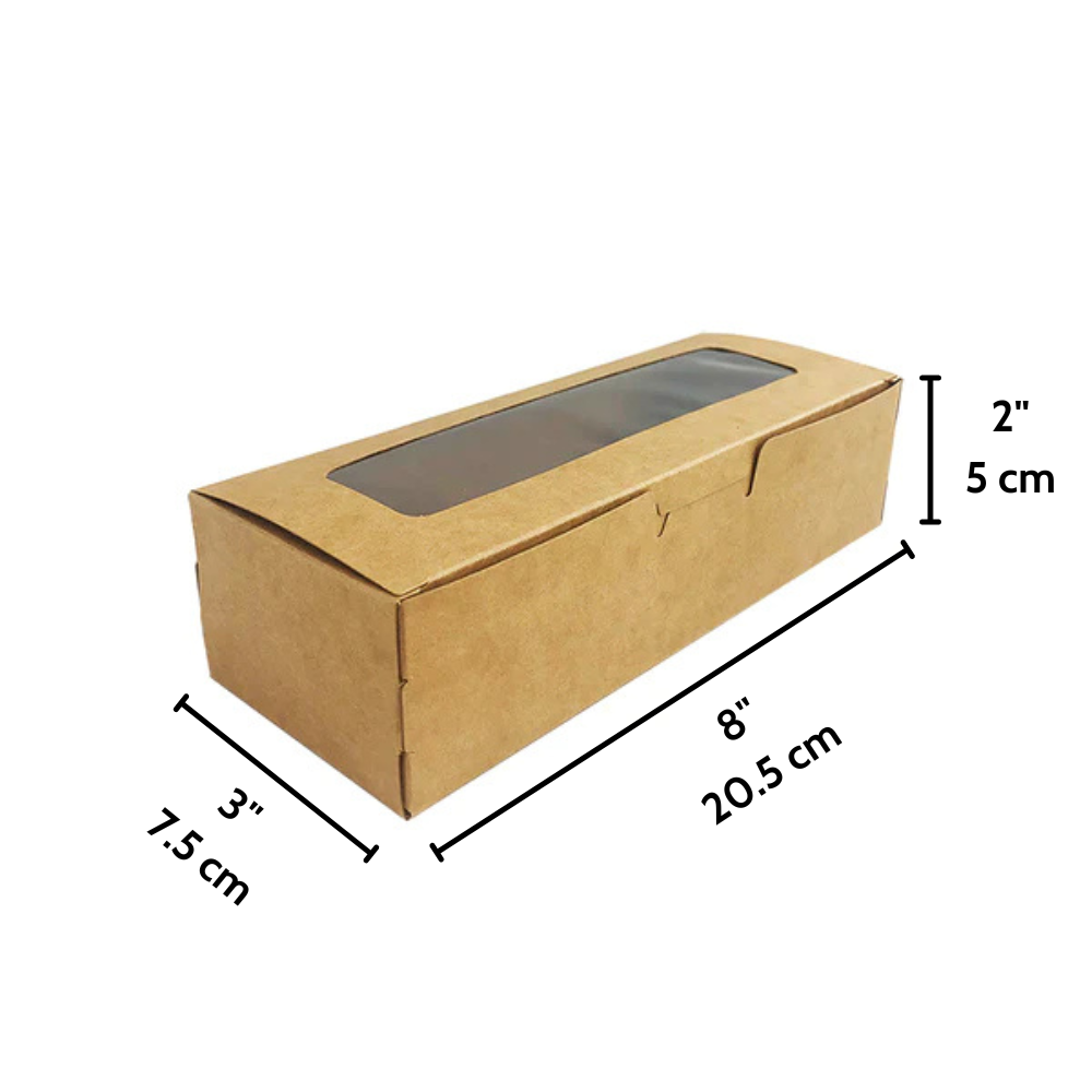 Kraft Rectangular Macaron Paper Box W/ Window | 8x3x2" – HD Bio Packaging
