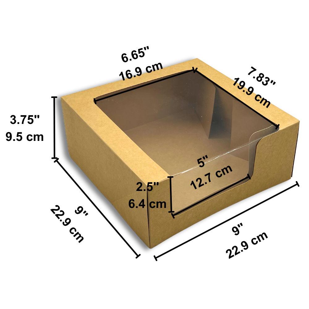 Kraft Square Cake Paper Box Pastry Box W/ Window | 9x9x3.75" – HD Bio ...