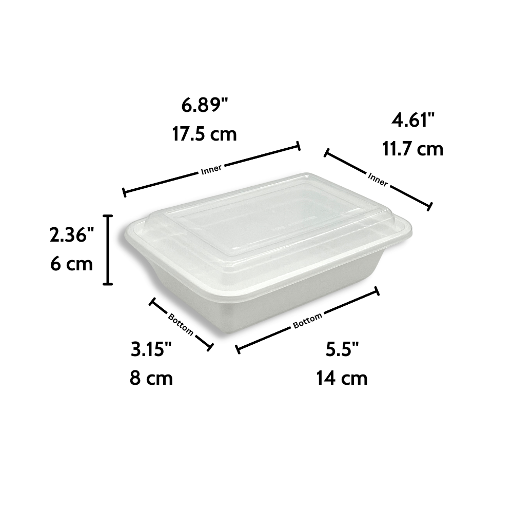 RE-24 HD 24oz Microwaveable White Rectangular To Go Container With Lid ...