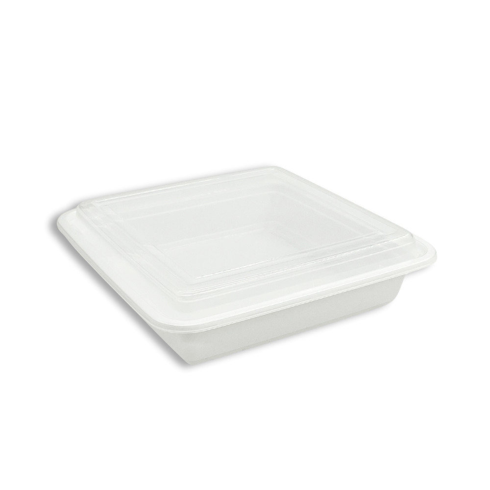 RE-48 HD 48oz Microwaveable White Square To Go Container W/Lid-150 Set ...