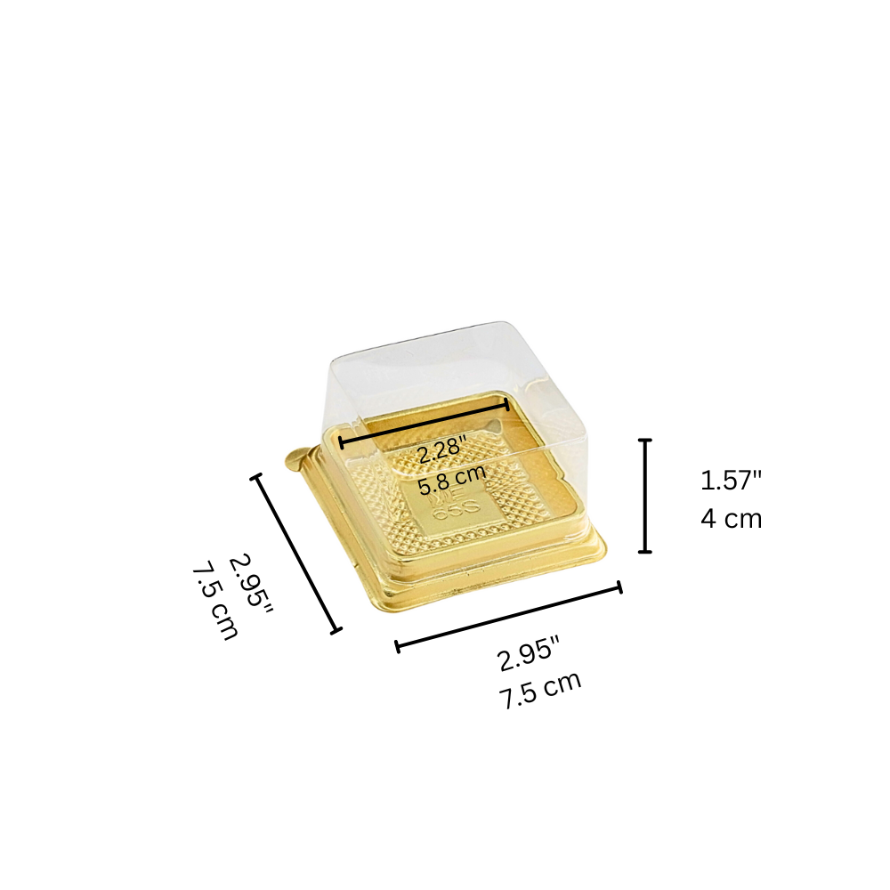 Single Pastry Container | Square Golden Tray W/ Clear Dome Lid – HD Bio ...