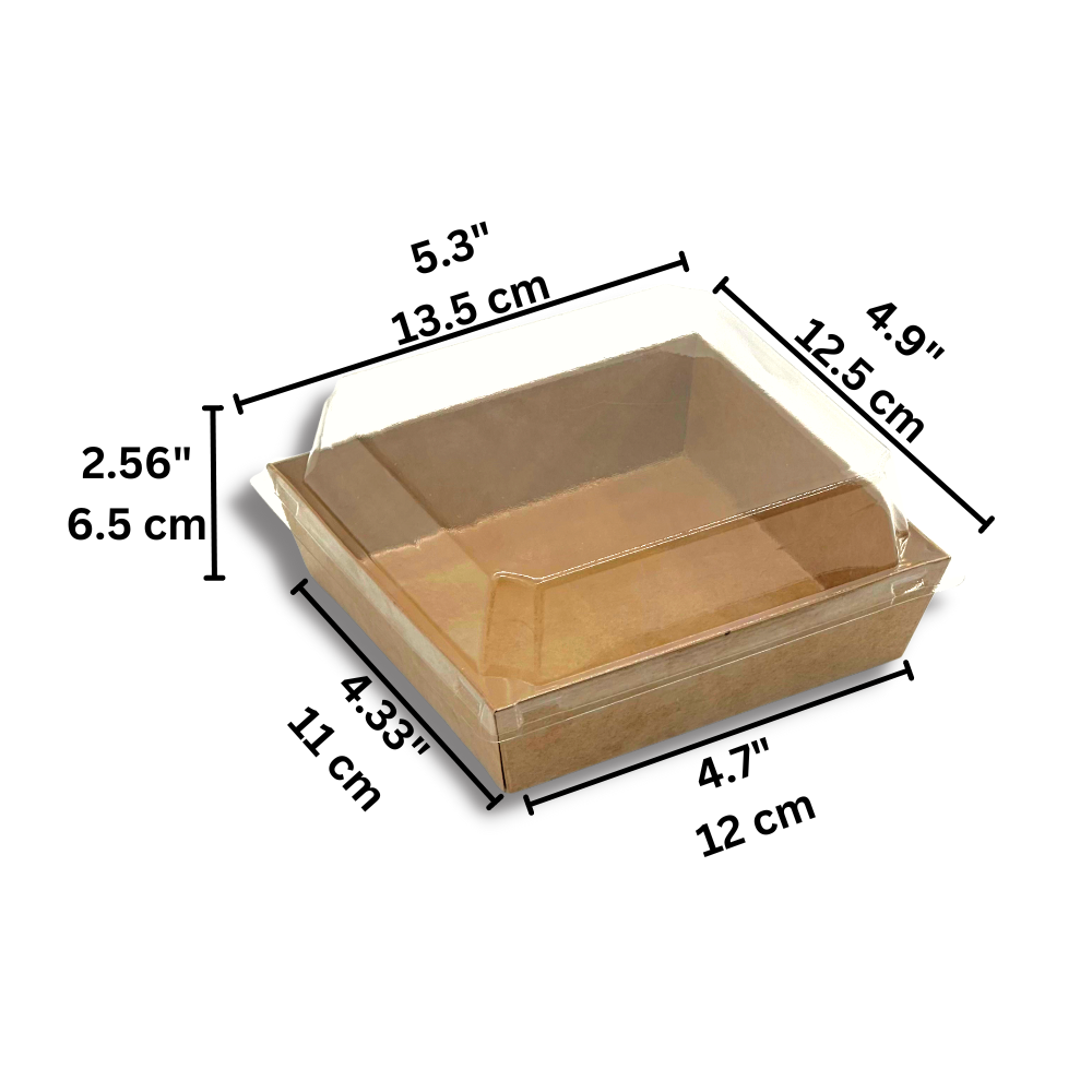 Square Kraft Paper Box W/ PET Lid | 4.7x4.33x2.6" – HD Bio Packaging