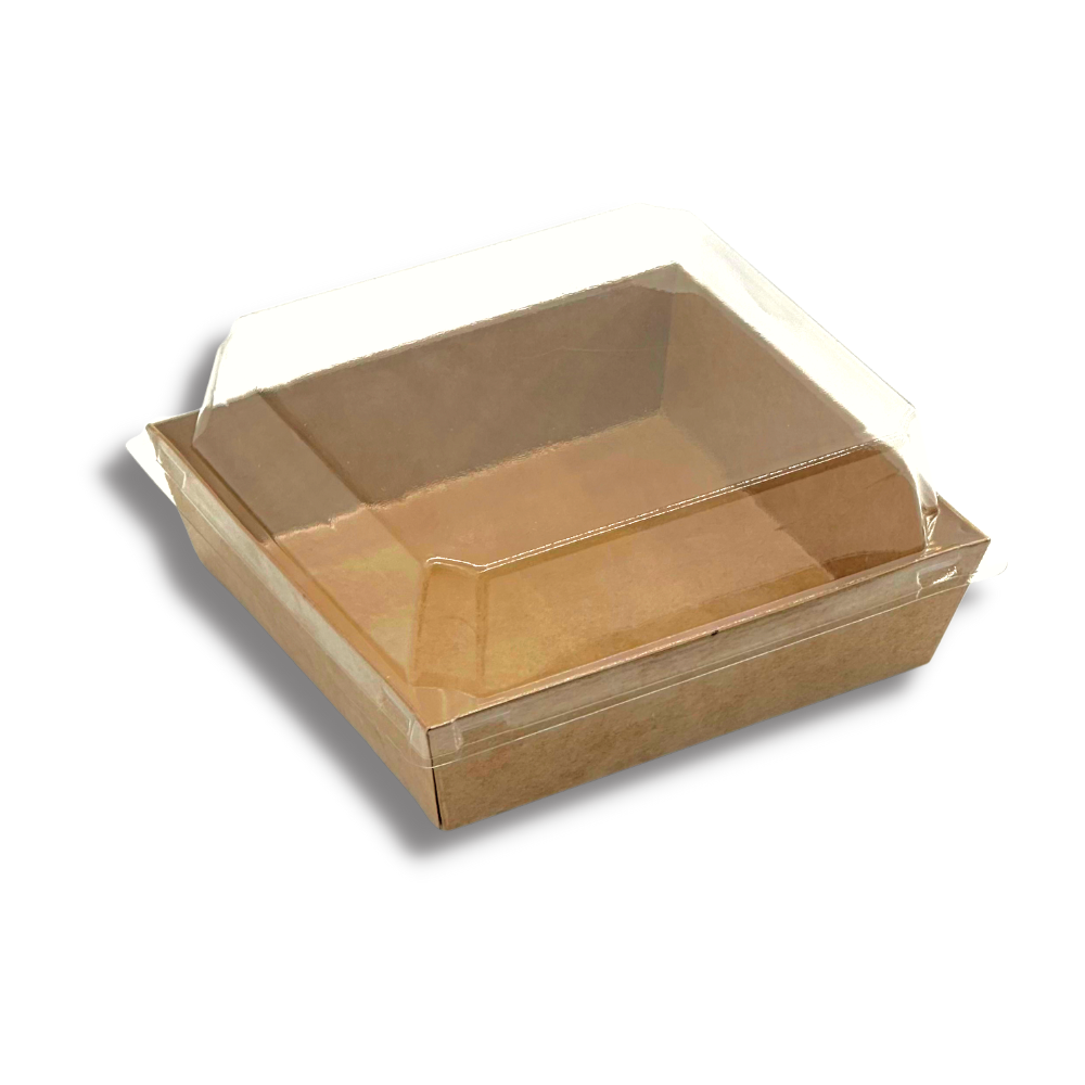 Square Kraft Paper Box W/ PET Lid | 4.7x4.33x2.6" – HD Bio Packaging