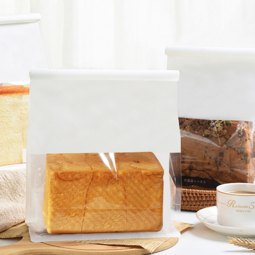 White Paper Bread Bag W/Front Window&Tin Tie Tab Lock 8.66x5.5x11.42 ...