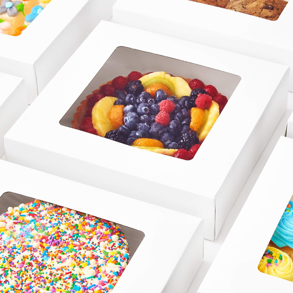 10x10x2.5" White Cake Paper Box W/ Window Paperboard Cake Bakery Boxes ...