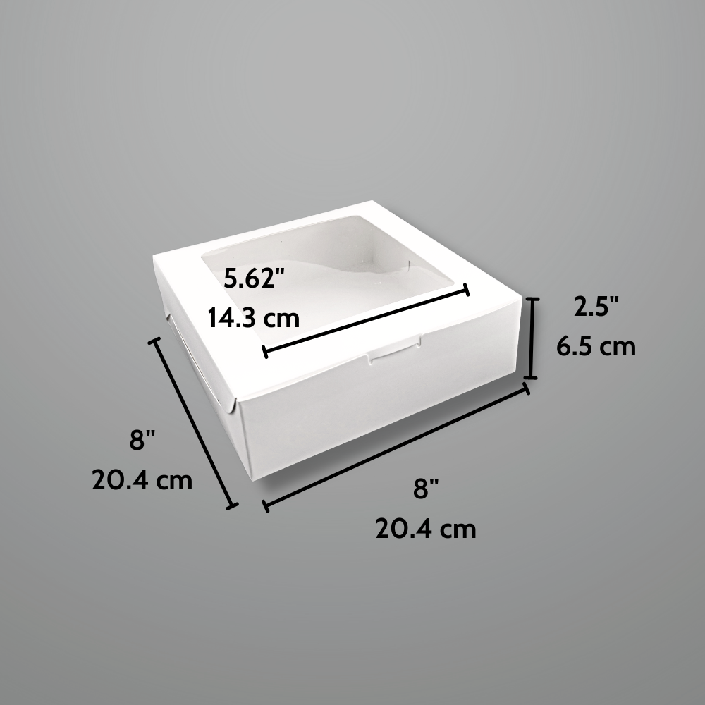 8x8x2.5" White Cake Paper Box W/ Window Paperboard Cake Bakery Boxes ...