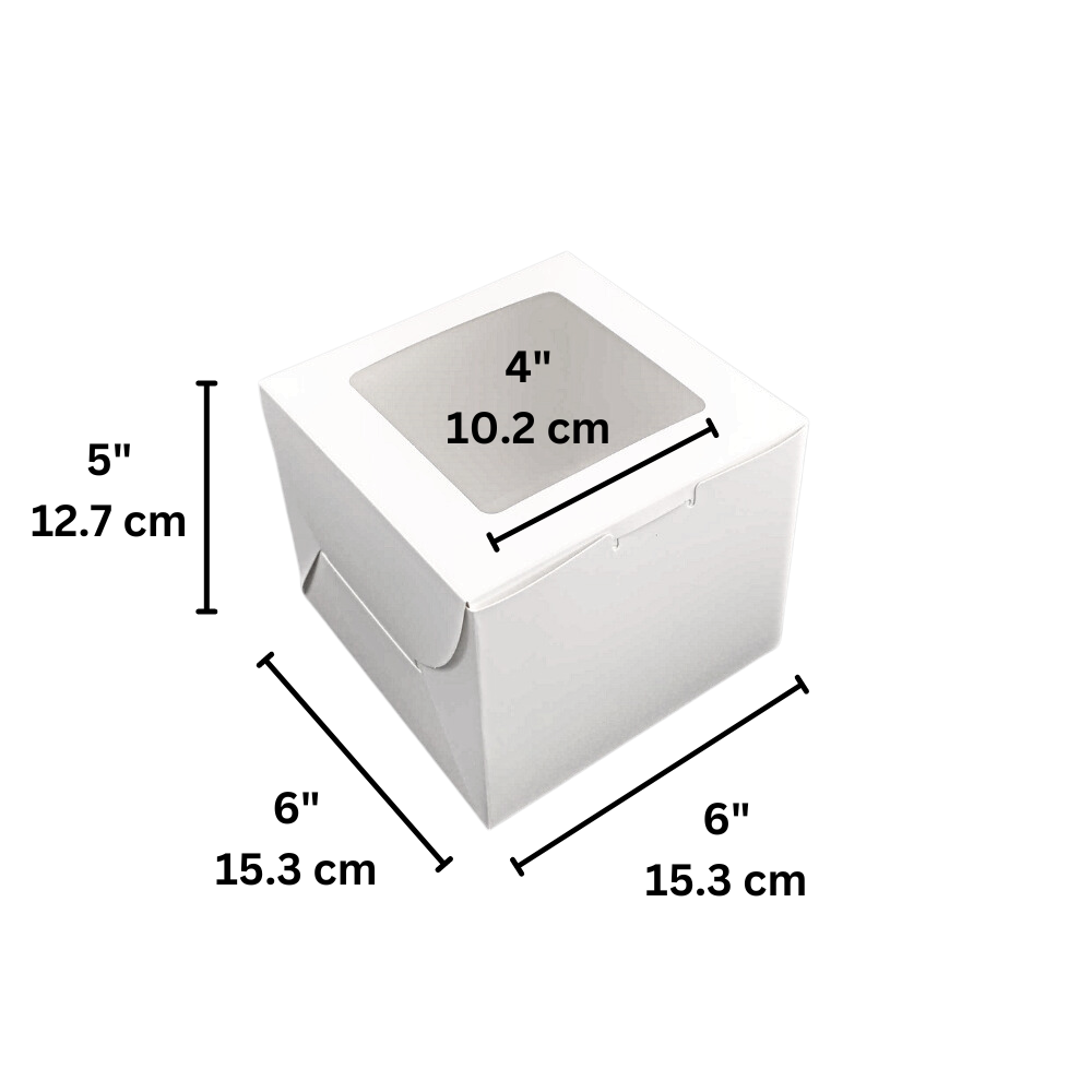 6x6x5" White Square Cake Paper Box With Window Paperboard Bakery Box ...