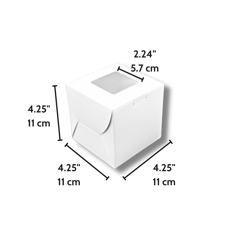 4.25x4.25x4.25" White Cake Paper Box With Window Paperboard Bakery Box ...