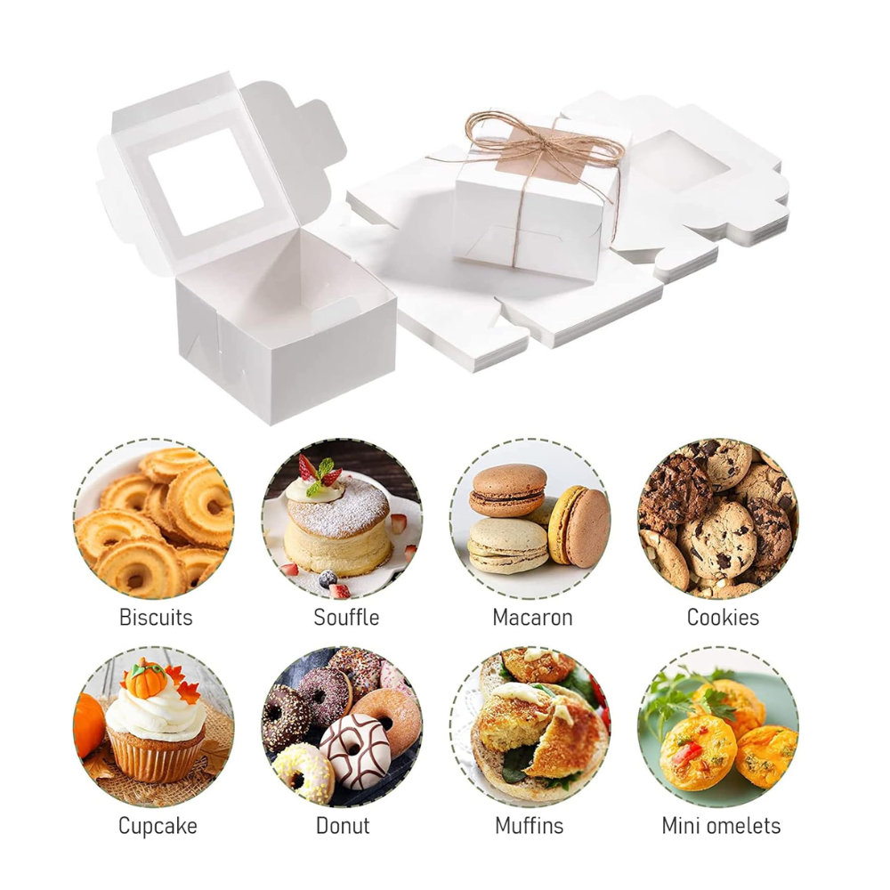 6x6x5" White Square Cake Paper Box With Window Paperboard Bakery Box ...