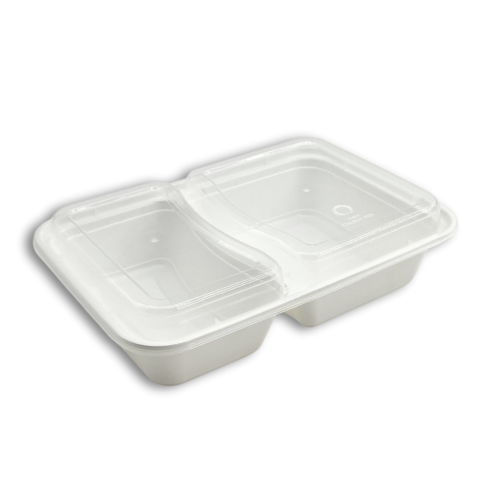 ZS-96232 32oz PP White Rectangular Container W/Vent Lid 2 Compartment ...