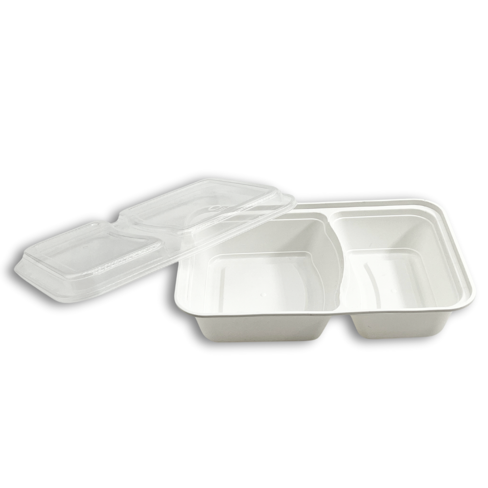 ZS-96232 32oz PP White Rectangular Container W/Vent Lid 2 Compartment ...