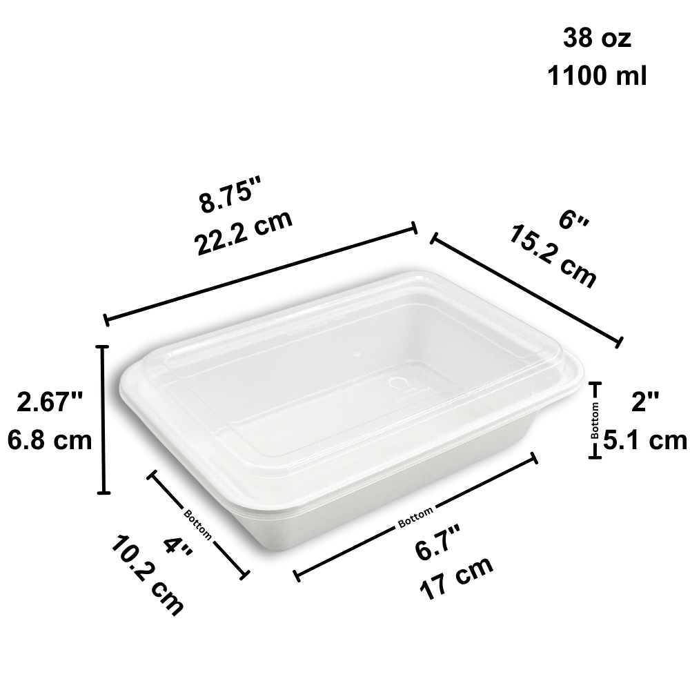 ZS-9638 38oz Microwaveable PP White Rectangular Container W/Vented Lid ...