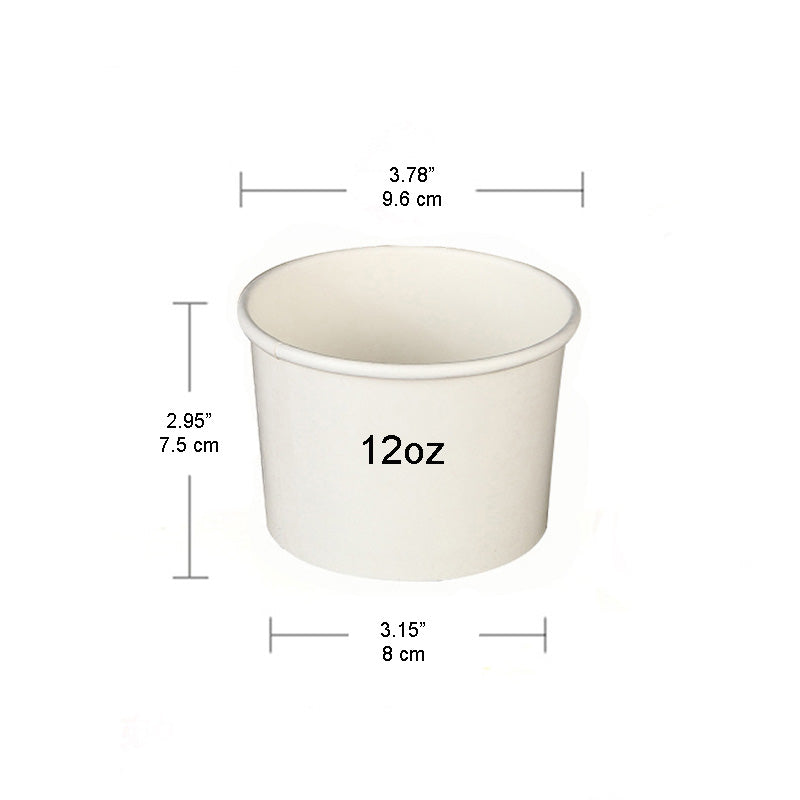 #12D | 12oz White Paper Soup Cup Food Container | 96mm Top - 500 Pcs ...