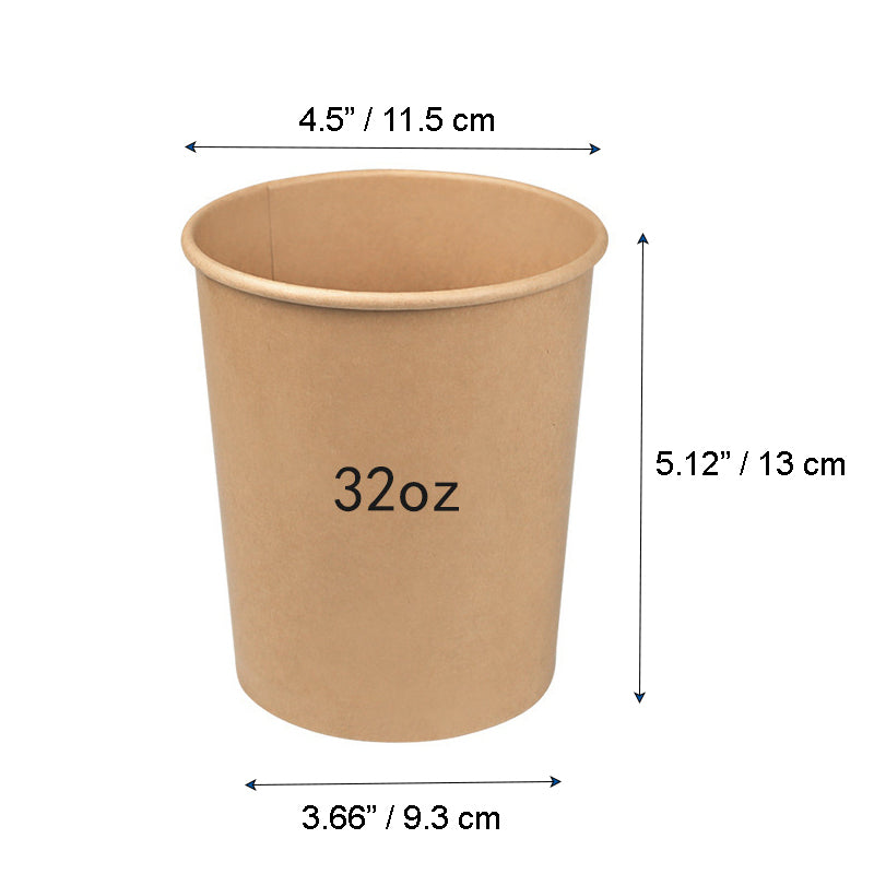 #32B | 32oz Kraft Paper Soup Cup Food Container | 115mm Top - 500 Pcs ...