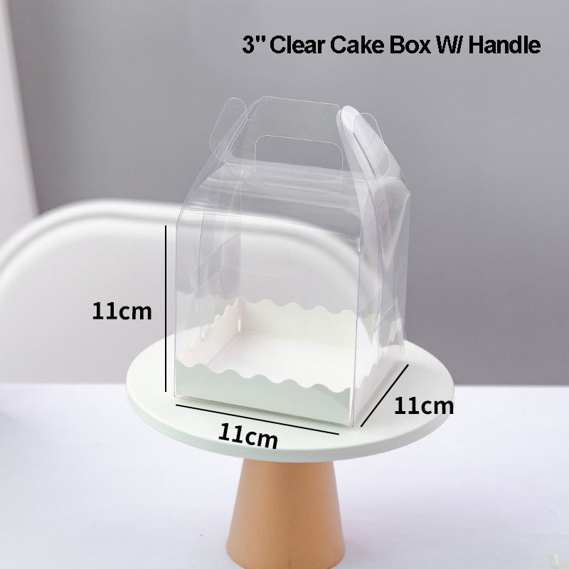 Clear Mini Cake Box W/ Handle & White Paper Board For 3