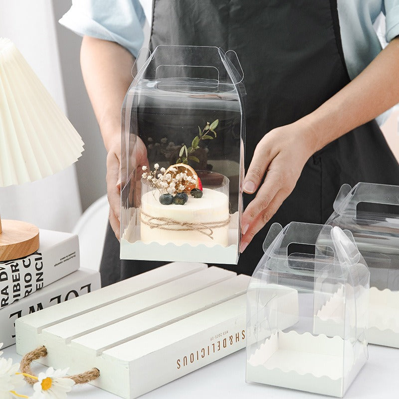 Clear Mini Cake Box W/ Handle & White Paper Board For 3" 4" 5" 6" Cake ...