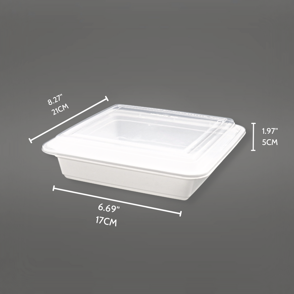 RE-48 HD 48oz Microwaveable White Square To Go Container W/Lid-150 Set ...